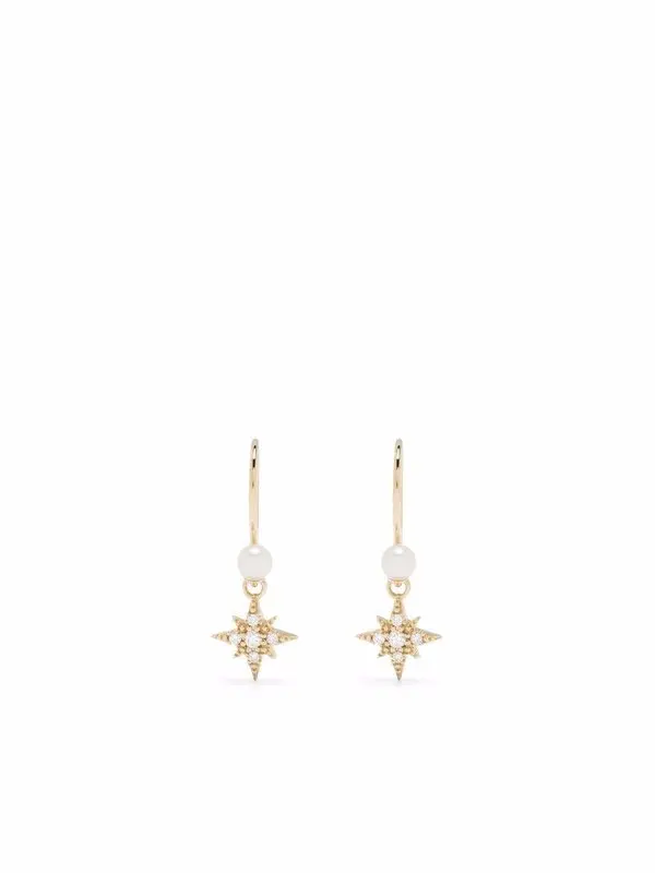 Mizuki 14kt Yellow Pearl And Diamond Star Earrings - Gold