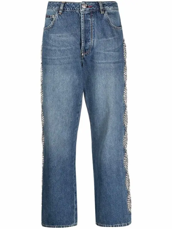 Philipp Plein Crystal Embellished Wide-leg Jeans