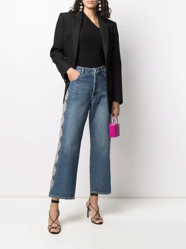 Philipp Plein Crystal Embellished Wide-leg Jeans