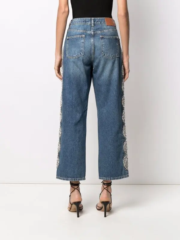 Philipp Plein Crystal Embellished Wide-leg Jeans