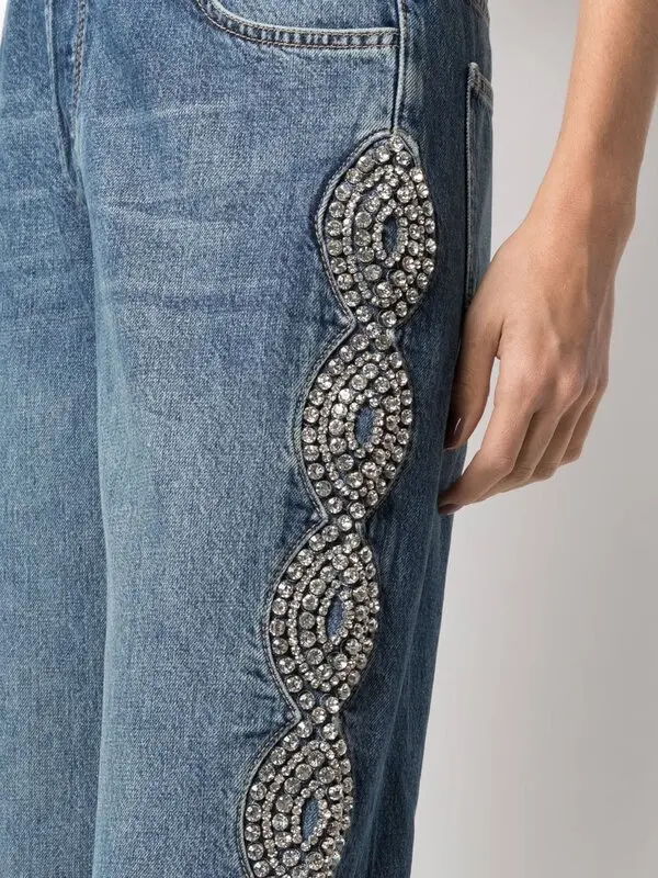Philipp Plein Crystal Embellished Wide-leg Jeans