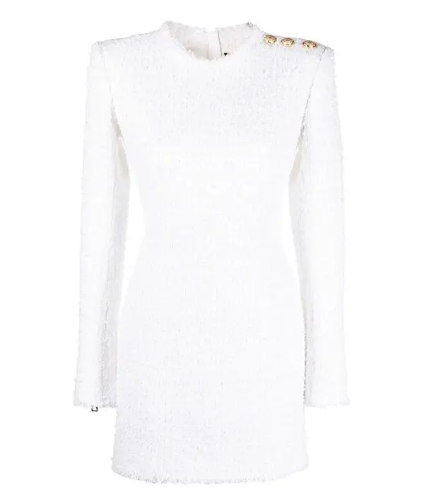 Balmain Button-embellished Tweed Minidress