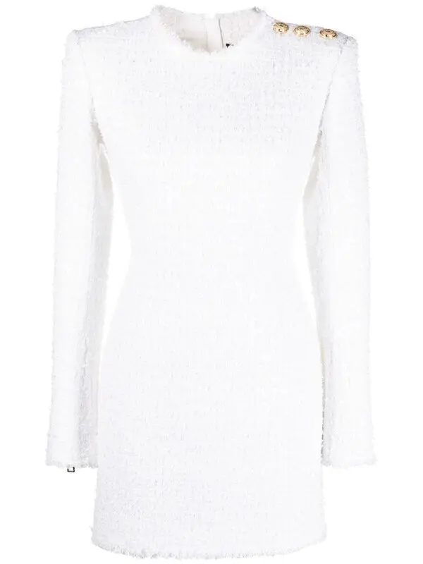 Balmain Button-embellished Tweed Minidress
