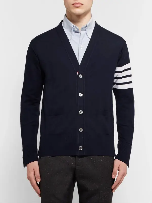 Thom Browne Striped Wool Cardigan - Blue