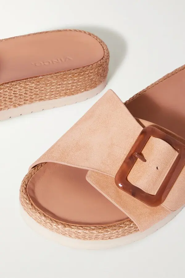 Vince Grant Buckled Suede Espadrille Slides
