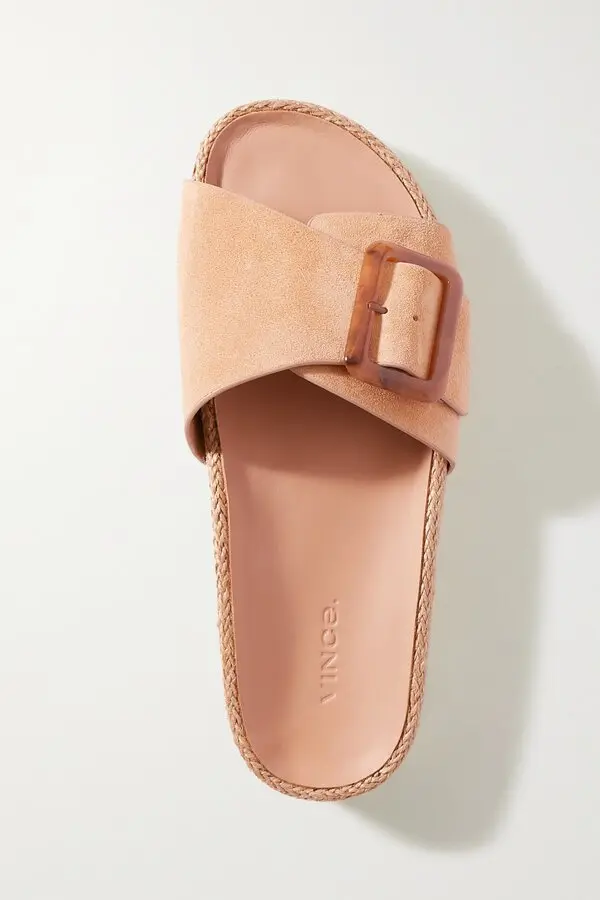Vince Grant Buckled Suede Espadrille Slides