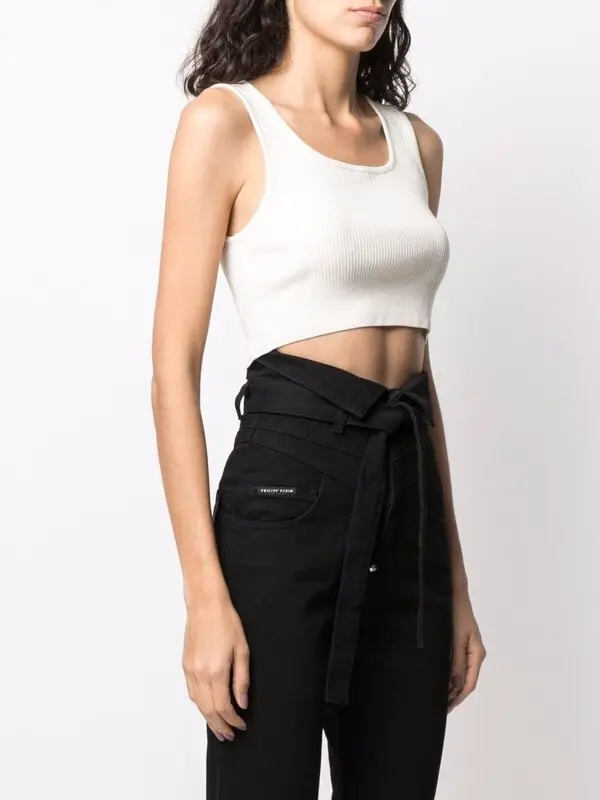 Philipp Plein Signature Wool Cropped Top - Neutrals