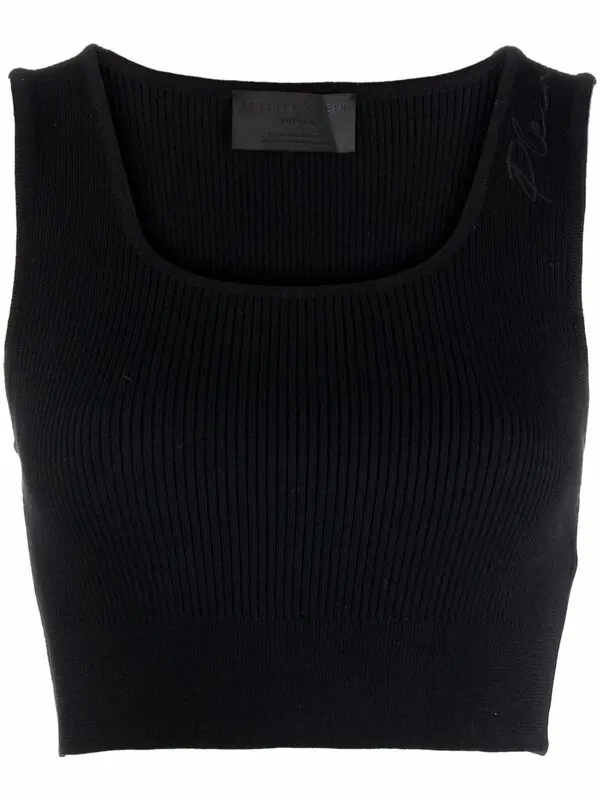 Philipp Plein Signature Wool Cropped Top - Black