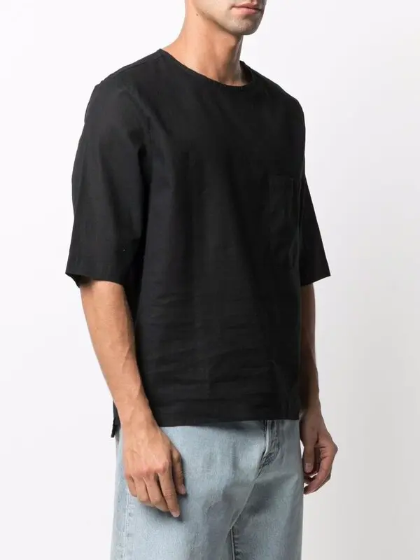 DELL'OGLIO Short-sleeve Linen T-shirt - Black