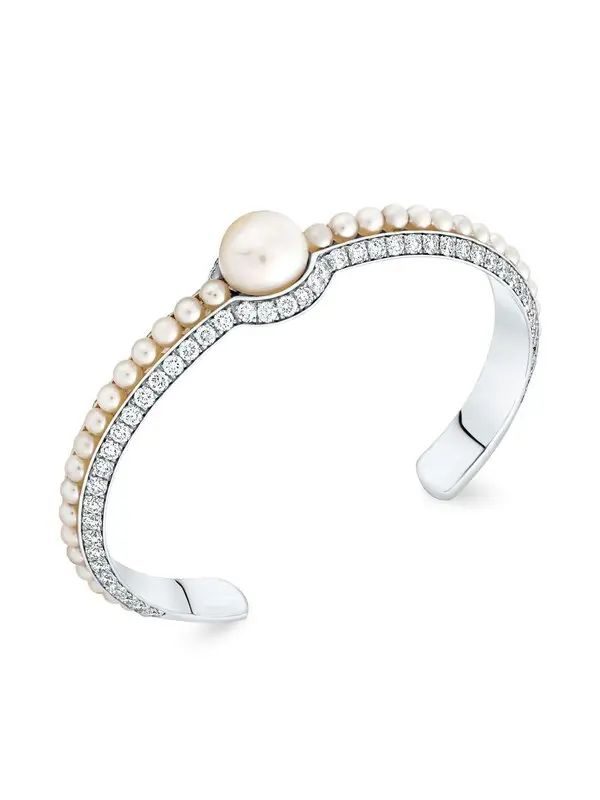 DAVID MORRIS 18kt Diamond And Pearl Bangle - Silver
