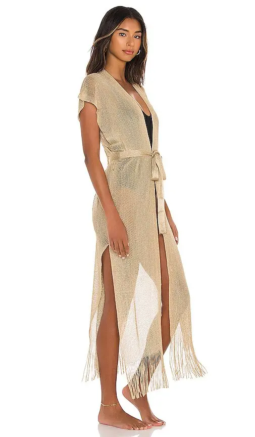 Luli Fama Golden Queen Long Caftan In Metallic Gold - Gold Rush