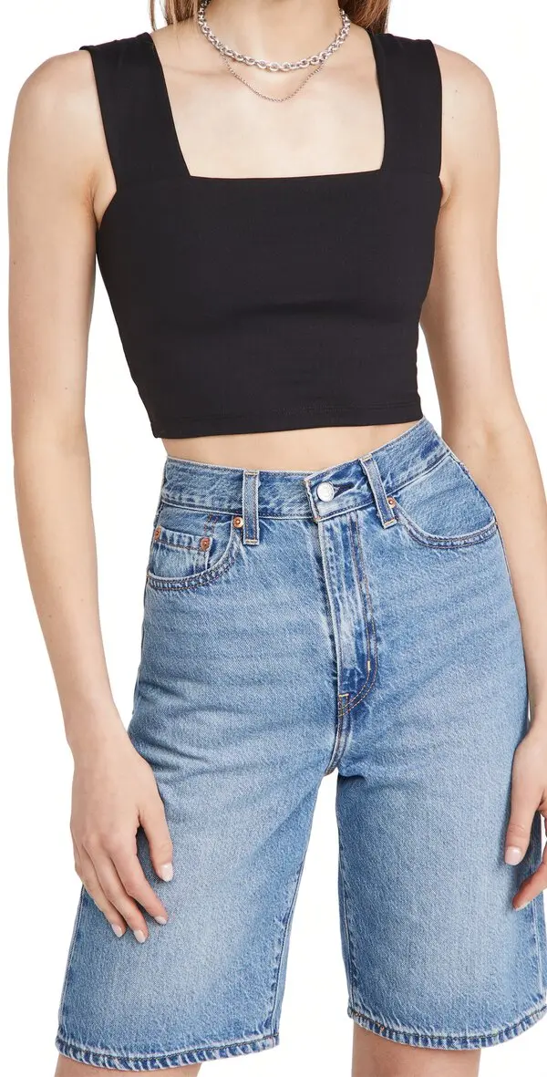 Susana Monaco Wide Strap Square Neck Crop Top - Black