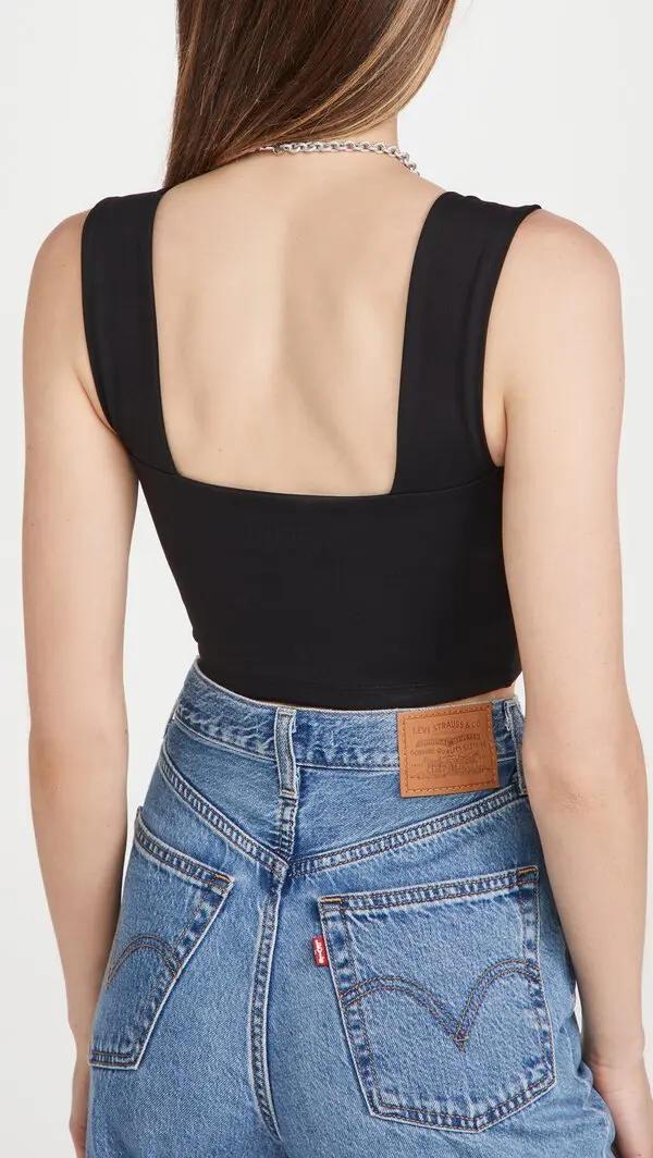 Susana Monaco Wide Strap Square Neck Crop Top - Black