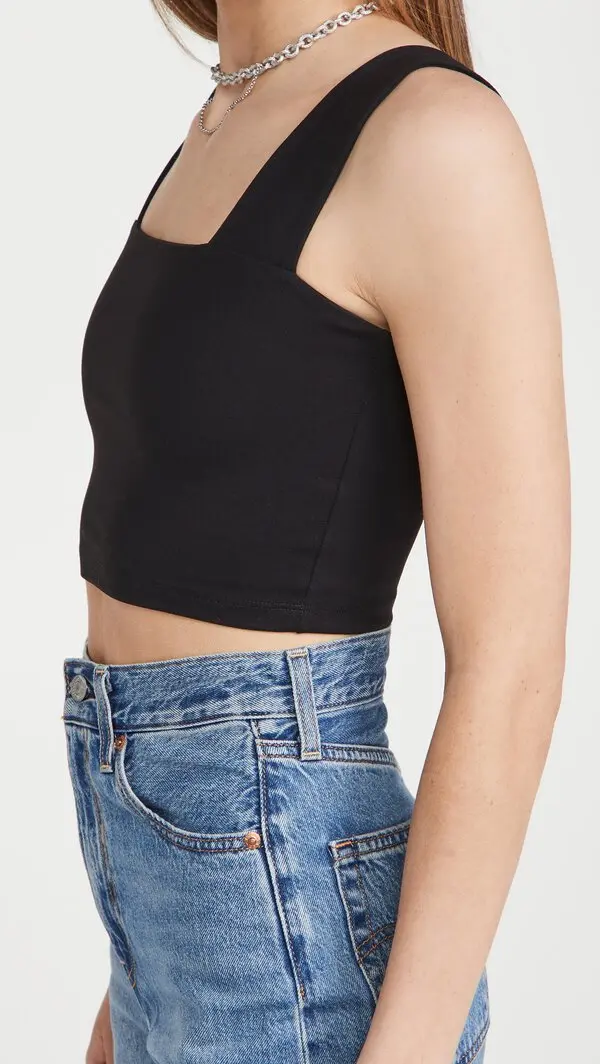 Susana Monaco Wide Strap Square Neck Crop Top - Black