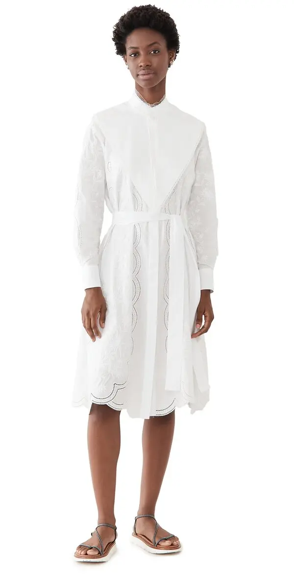 tory burch embroidered dress Tory Burch Women's Embroidered Smocked Midi Dress - New Ivory