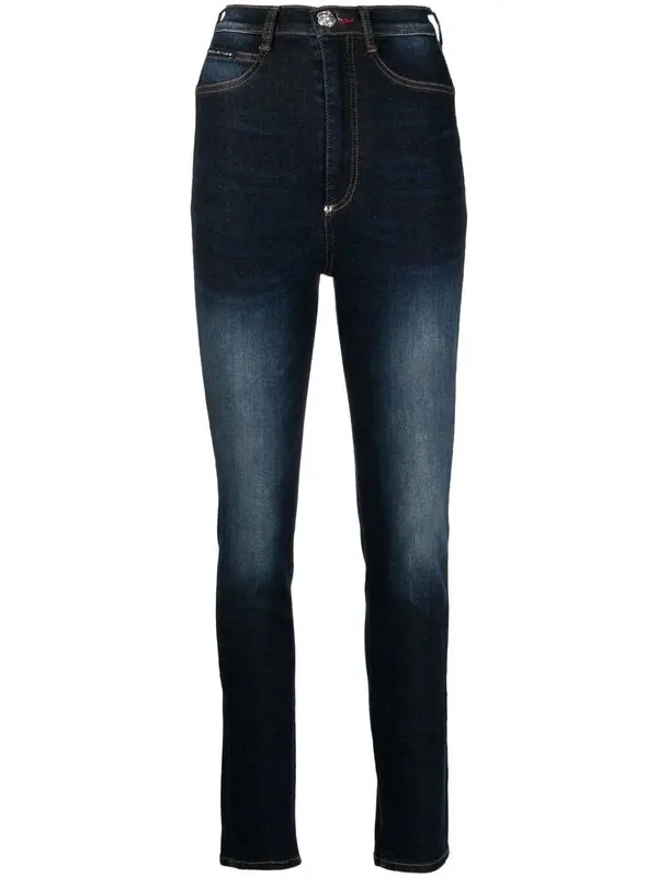 Philipp Plein Stonewashed High-waisted Jeggings - Blue