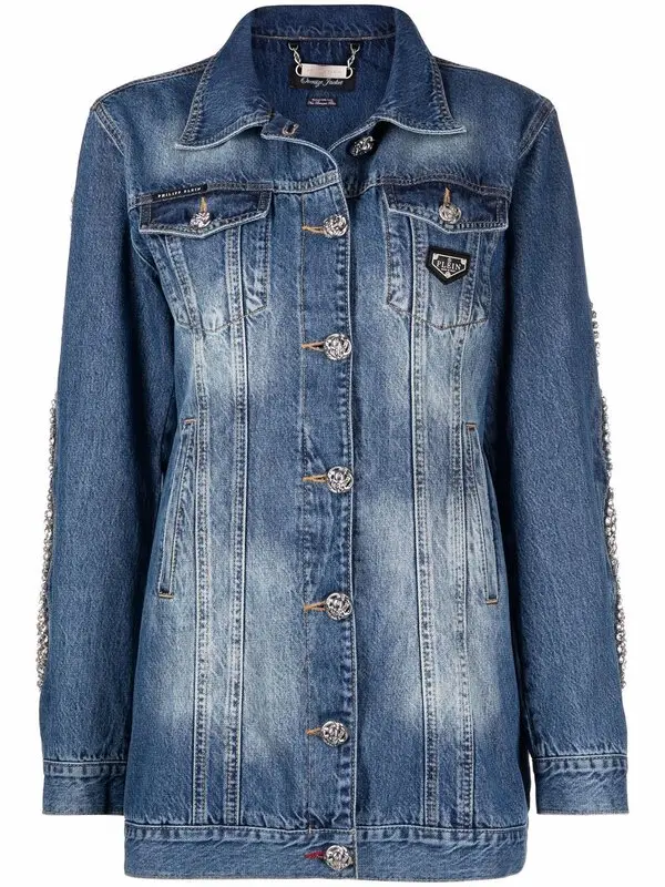 Philipp Plein Crystal-embellished Denim Jacket - Blue