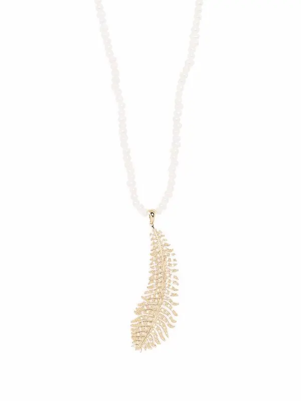 Mizuki 14kt Yellow Dancing Pearl Diamond Feather Necklace - Gold