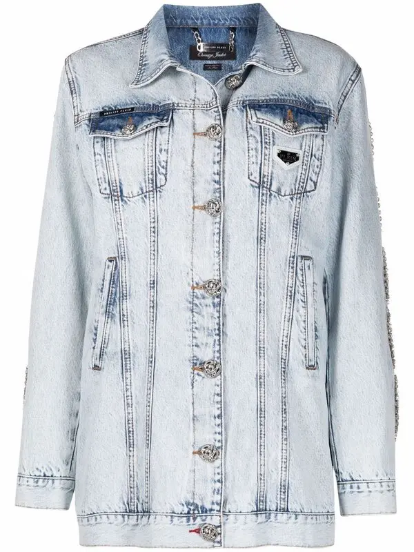 Philipp Plein Crystal-embellished Denim Jacket - Blue