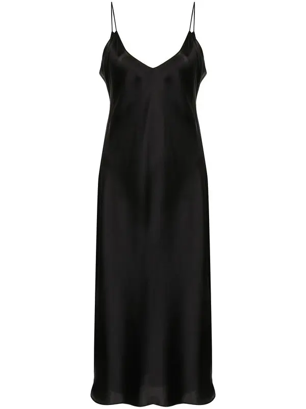 NILI LOTAN Silk Midi Slip Dress - Black