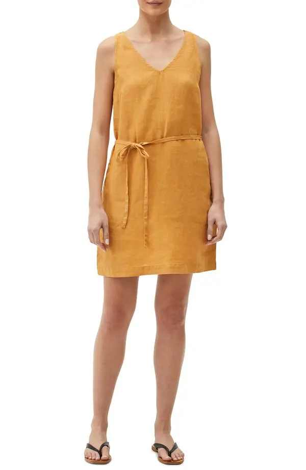 Michael Stars Glenda V-Neck Linen Shift Dress - Brown | Editorialist