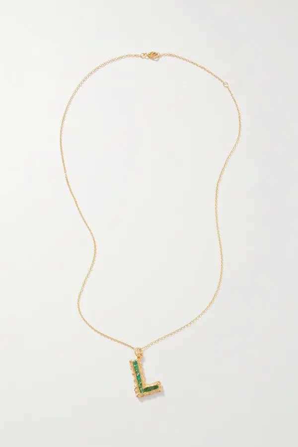Pacharee Alphabet Gold-plated Emerald Necklace - Green