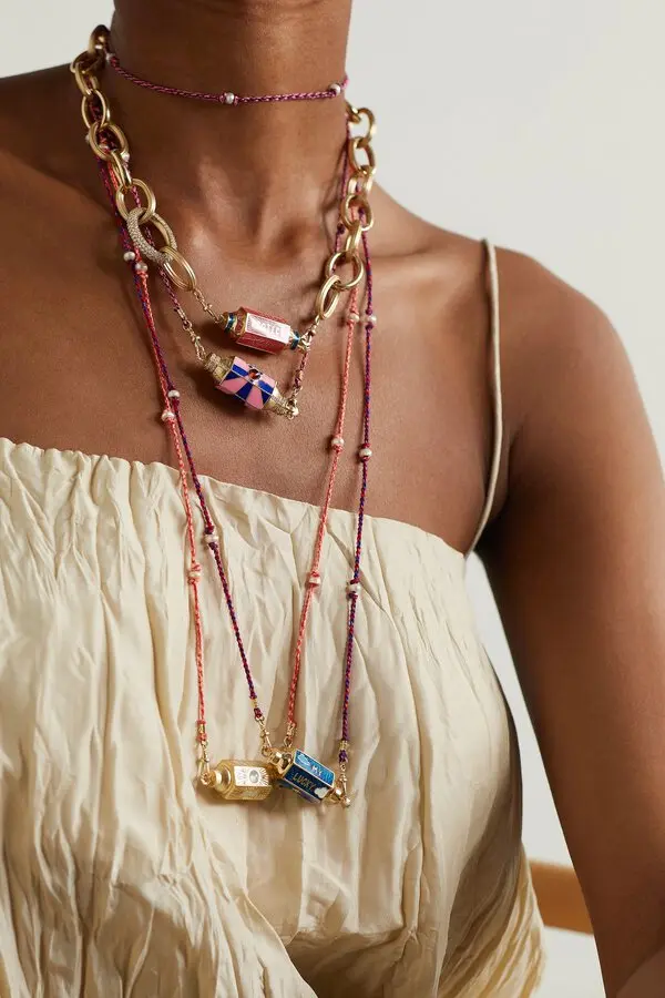 MARIE LICHTENBERG Candy Heart 14-karat Multi-stone And Enamel Necklace