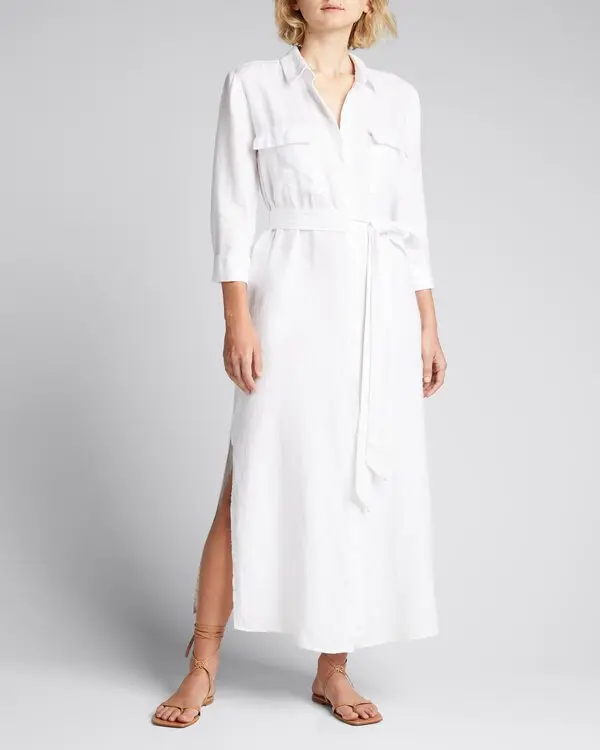 L'Agence Cameron Linen Long Shirtdress - Blanc | Editorialist