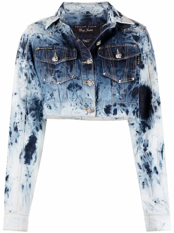 Philipp Plein Bleached-effect Cropped Denim Jacket - Blue