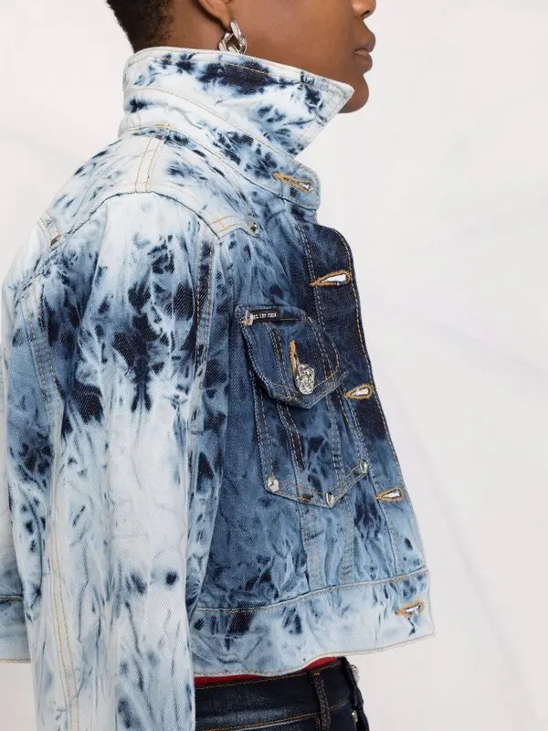 Philipp Plein Bleached-effect Cropped Denim Jacket