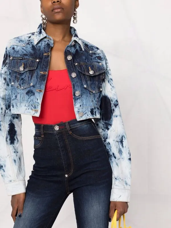Philipp Plein Bleached-effect Cropped Denim Jacket