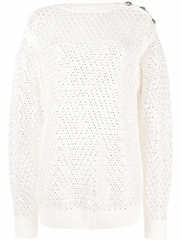 Philipp Plein Pointelle-knit Jumper - White