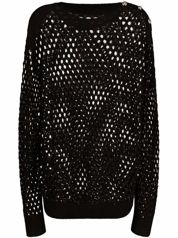 Philipp Plein Crystal-embellished Pointelle-knit Jumper
