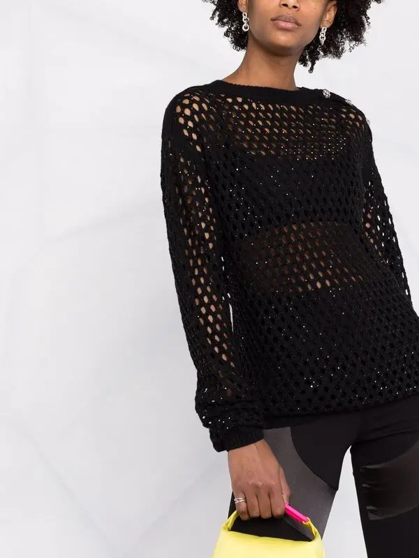 Philipp Plein Crystal-embellished Pointelle-knit Jumper