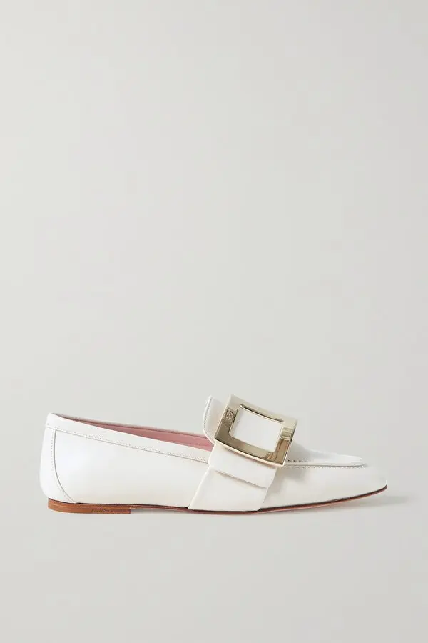 ROGER VIVIER Embellished Leather Loafers - Off-white