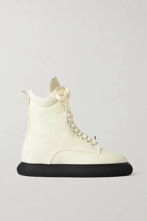 Attico Selene Logo-embellished Shell And Leather Combat Boots - White