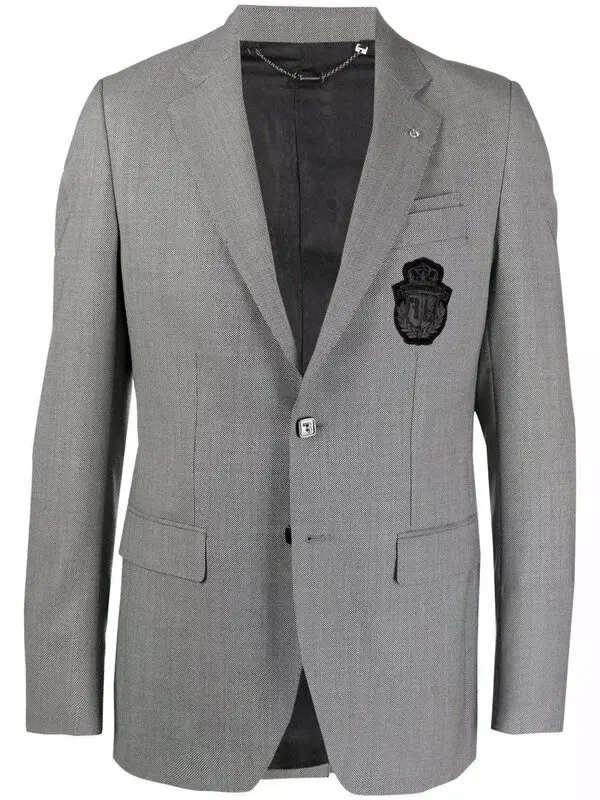 BILLIONAIRE Super Slim Crest-embroidered Blazer - White