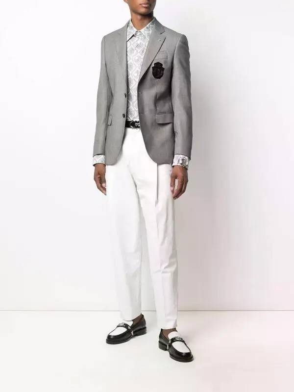 BILLIONAIRE Super Slim Crest-embroidered Blazer - White