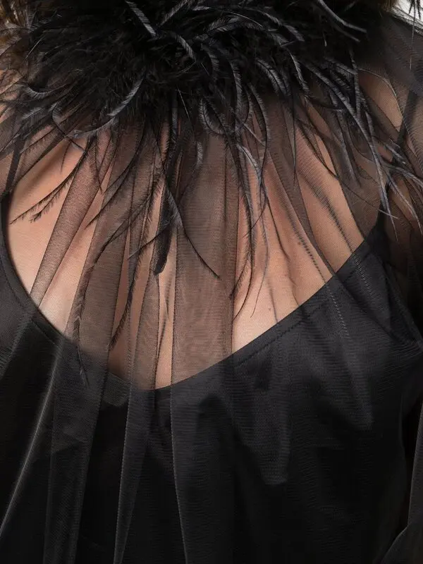 STYLAND Sheer Feather-trimmed Blouse