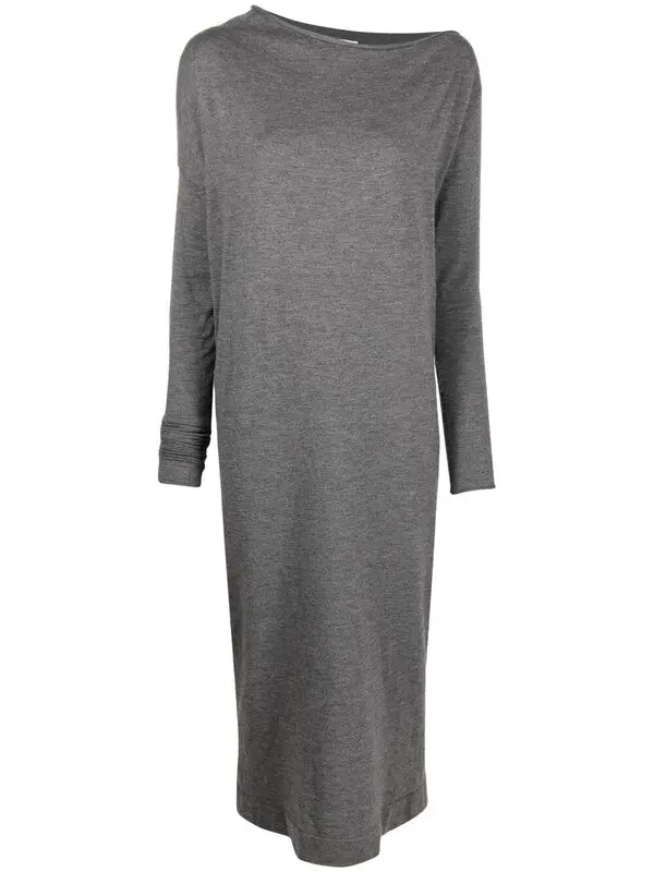 Brunello Cucinelli Asymmetric-neck Knitted Dress - Grey