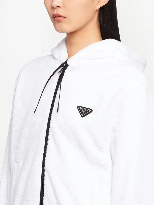 トップス 00s prada elbow patch zip hoodie white Prada Leather zip-up Hoodie | White | FARFETCH