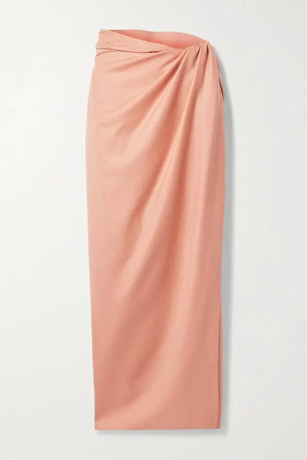 Brandon Maxwell Wrap-effect Gathered Wool And Silk-blend Midi Skirt
