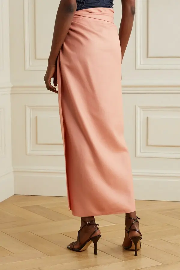Brandon Maxwell Wrap-effect Gathered Wool And Silk-blend Midi Skirt