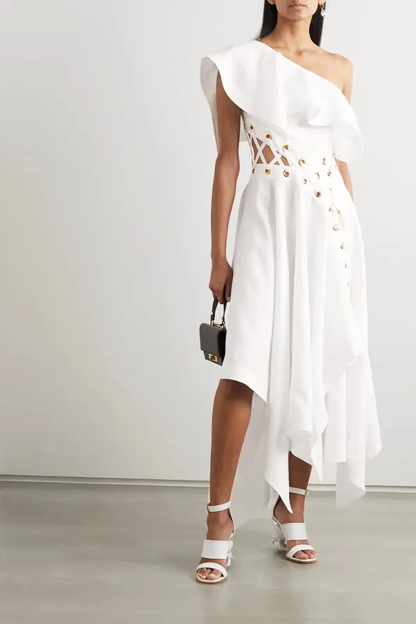 strapless open back dress Anoushka Single Sleeve Cut Out Mini Dress in Ivory