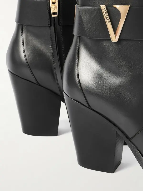 Versace Embellished Leather Ankle Boots