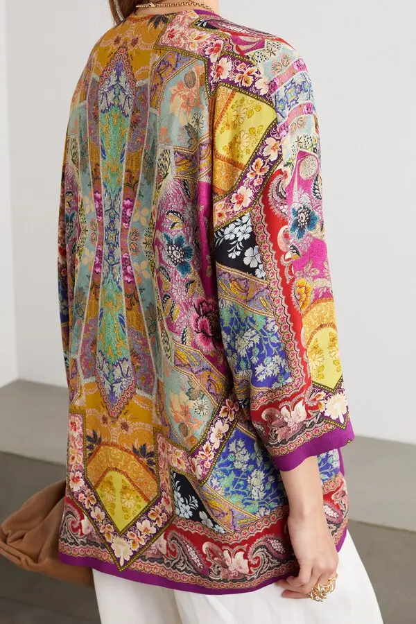 Etro Printed Satin Kimono Jacket