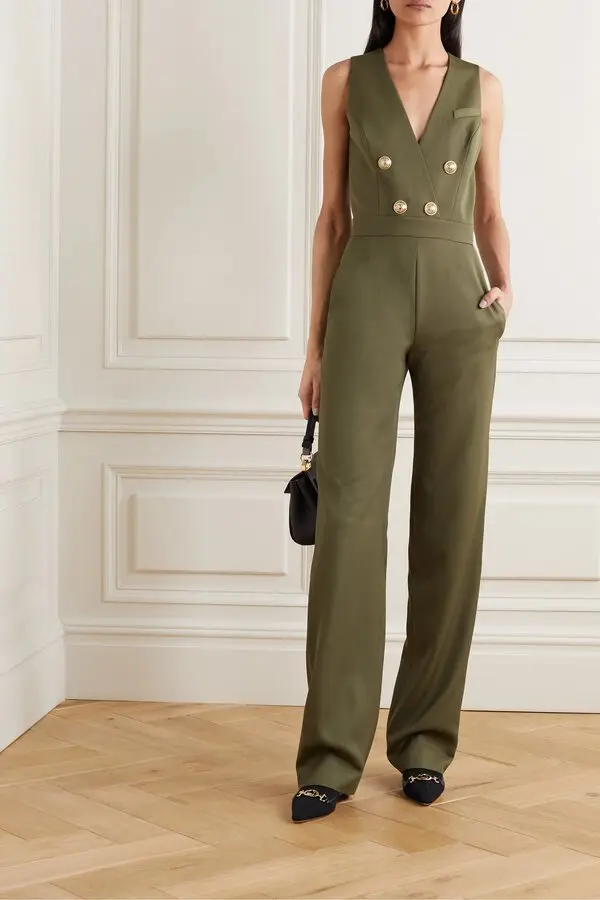 Balmain Buttoned-embellished Wool Jumpsuit