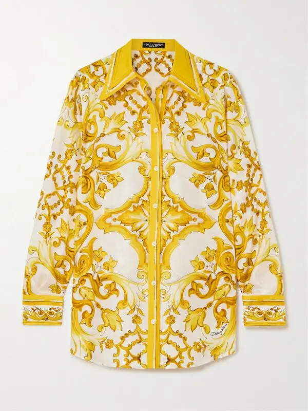 Dolce & Gabbana Maiolica Printed Silk-twill Shirt - Yellow