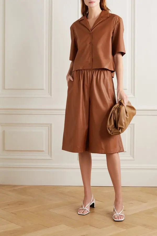 Tibi Faux Leather Shirt In Brown - 60% Off | Editorialist