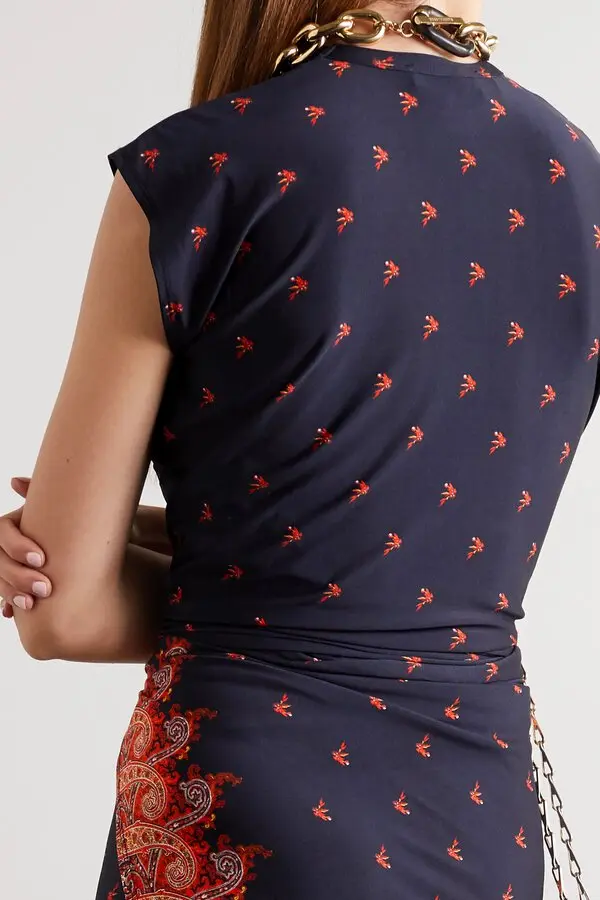 Rabanne Wrap-effect Printed Stretch-jersey Top